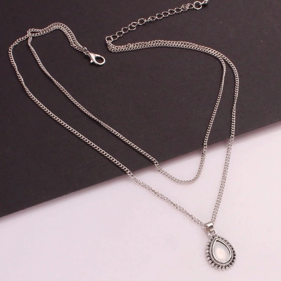 Jewelry | Water Drop Bead Double Chain Silver Necklace | Poshmark